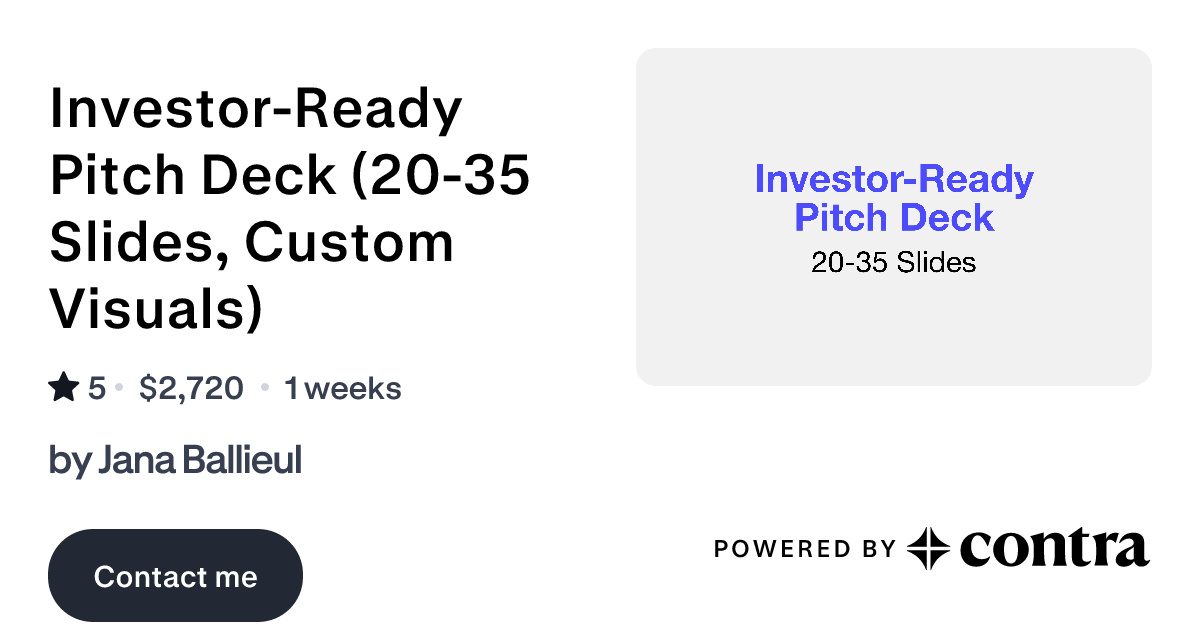 Investor-Ready Pitch Deck (20+ Slides, Custom Visuals) by Jana Ballieul