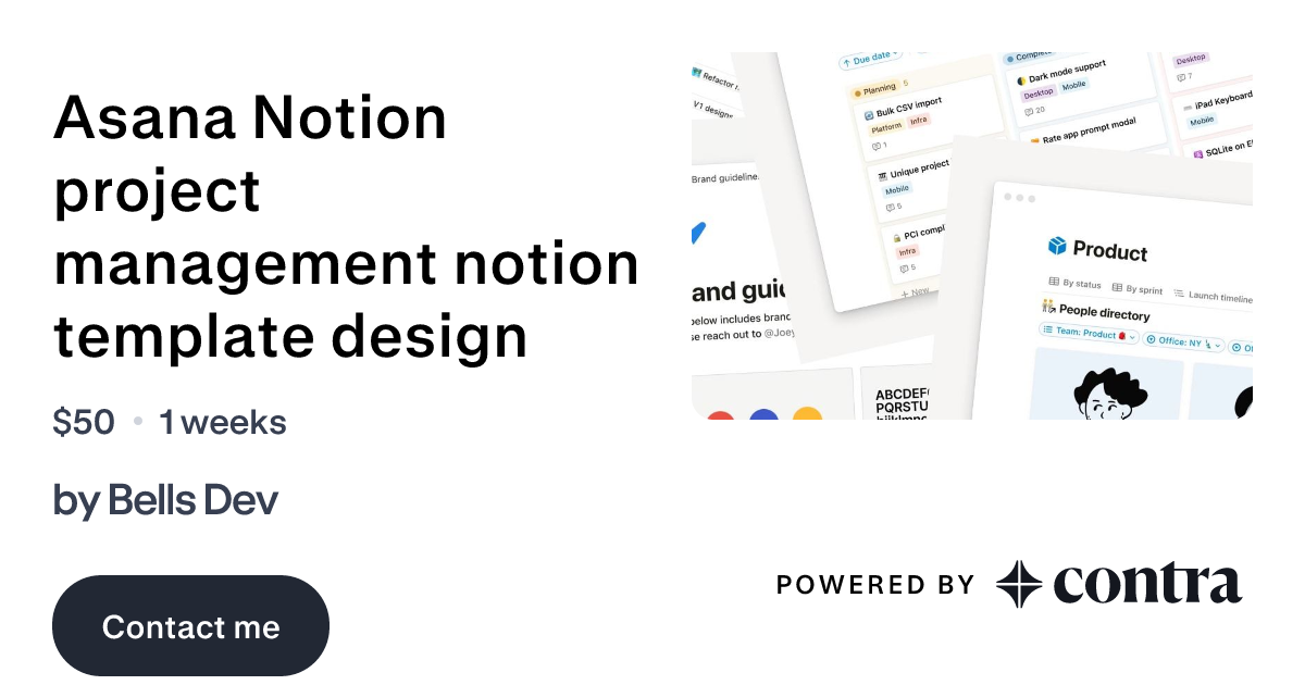 Asana Notion project management notion template design by Bells Dev