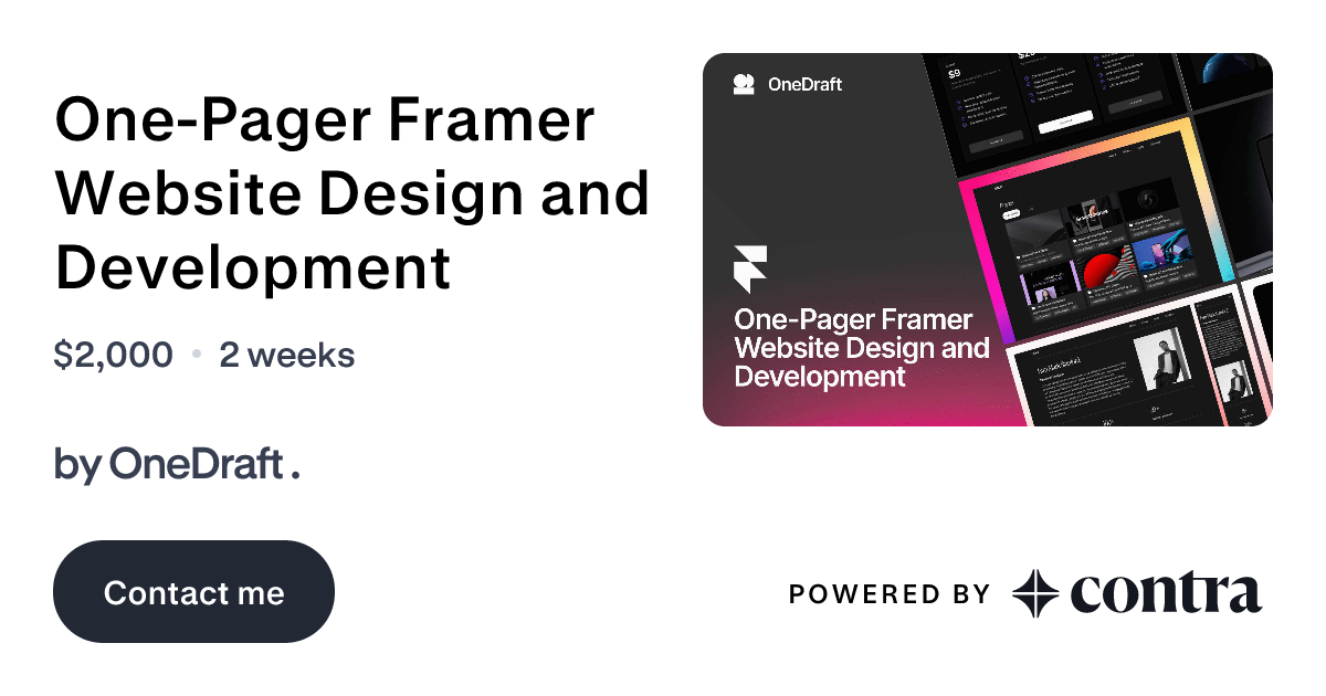 One-Pager Framer Website Design and Development by OneDraft