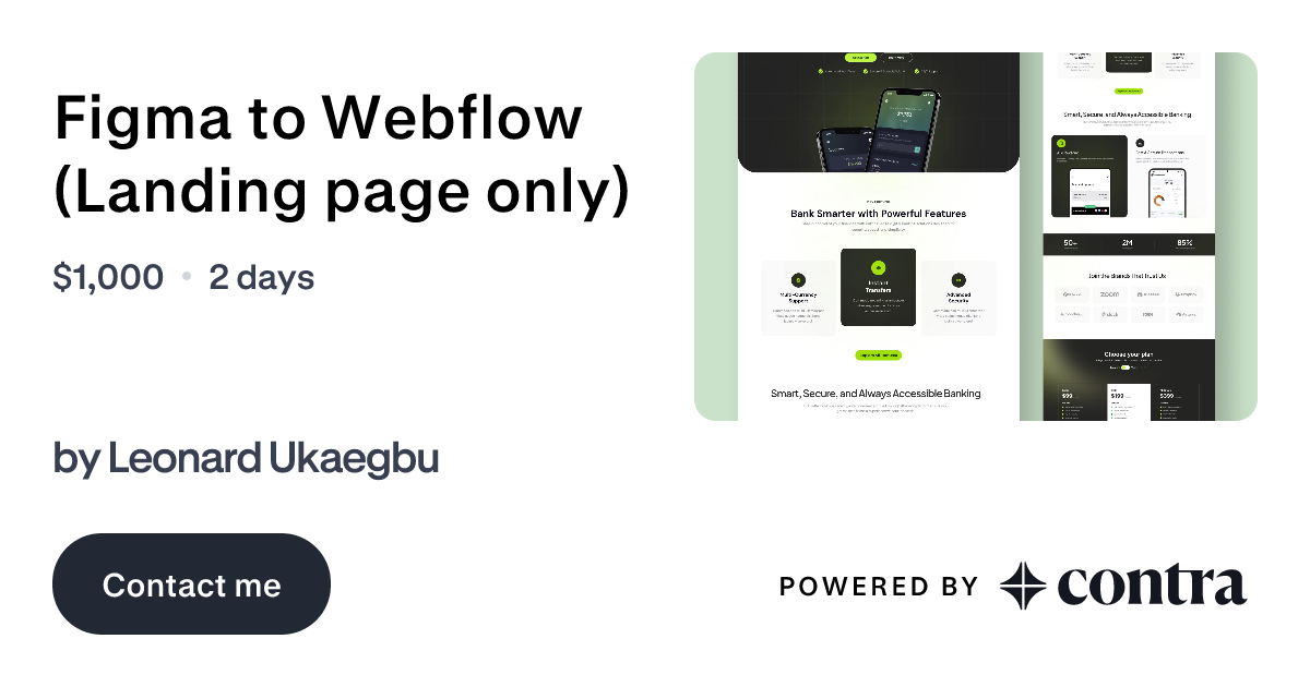 Figma to Webflow Design Conversion(Landing page only) by Leonard Ukaegbu
