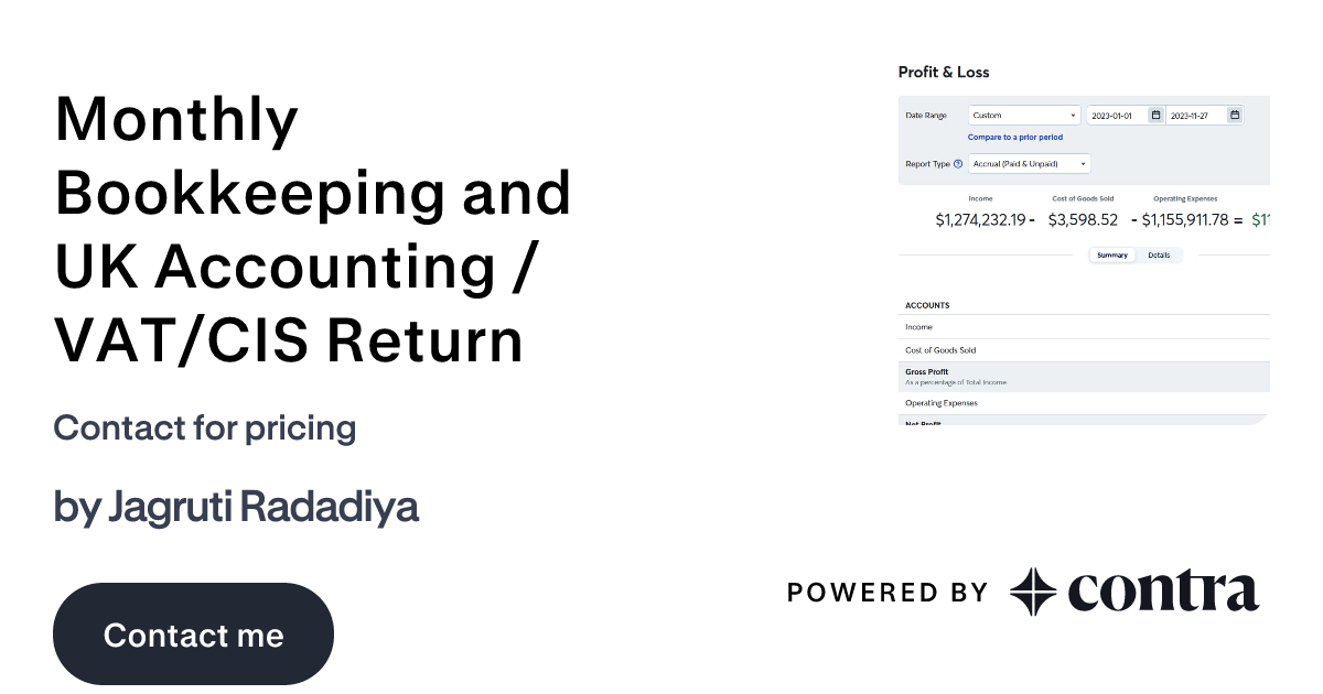 Monthly Bookkeeping and UK Accounting /VAT/CIS Return by Jagruti Radadiya