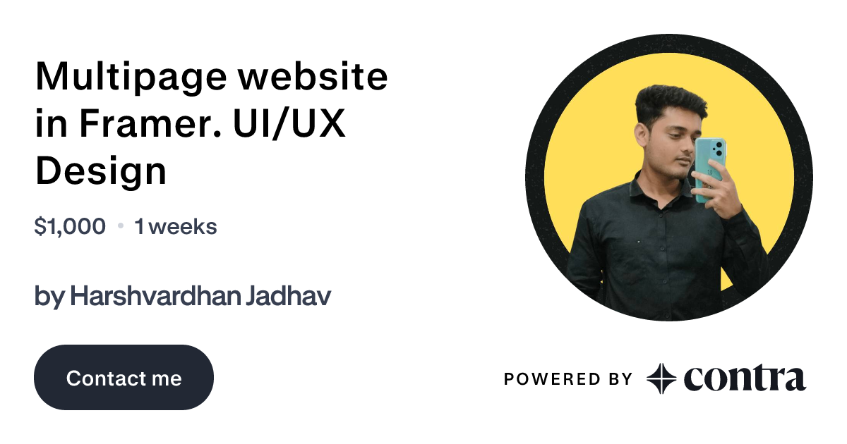 Multipage website in Framer. UI/UX Design by Harshvardhan Jadhav