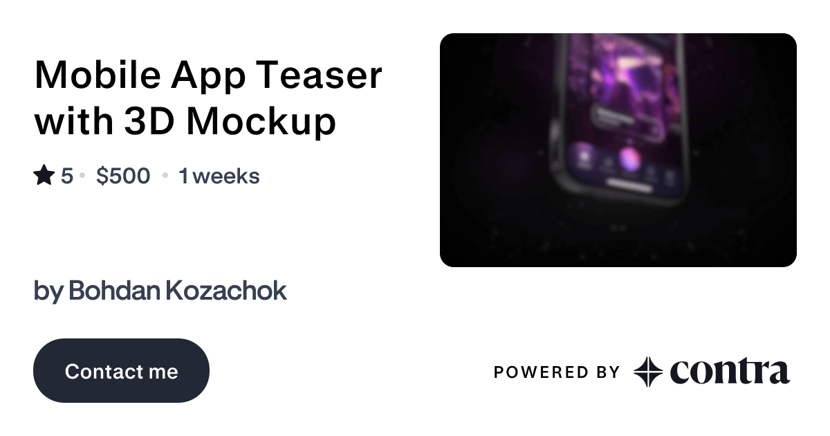 Mobile App Teaser with 3D Mockup by Bohdan Kozachok