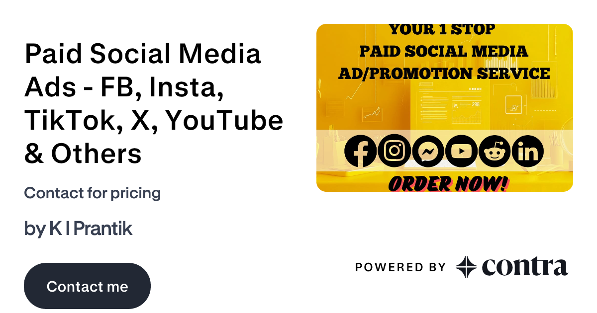 Paid Social Media Ads - FB, Insta, TikTok, X, YouTube & Others by K I Prantik