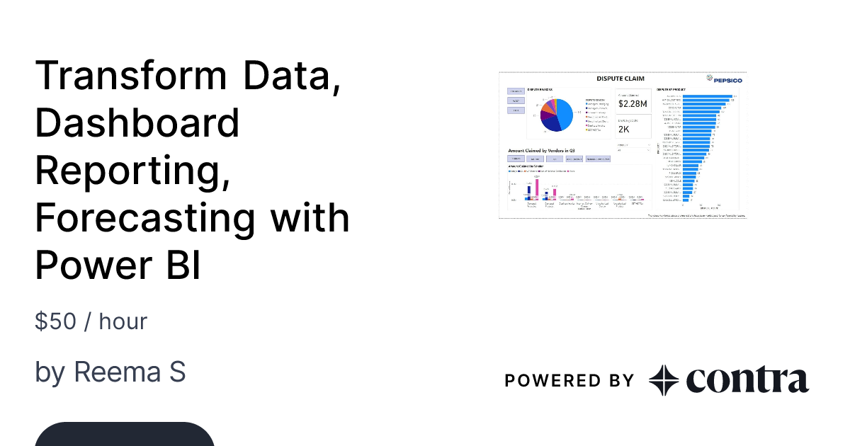Transform Data, Dashboard Reporting, Forecasting with Power BI by Reema S Transform Data, Dashboard Reporting, Forecasting with Power BI by Reema S