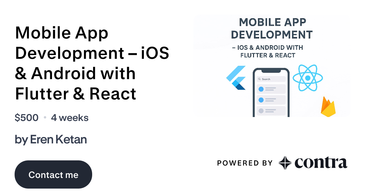 Mobile App Development – iOS & Android with Flutter & React by Eren Ketan