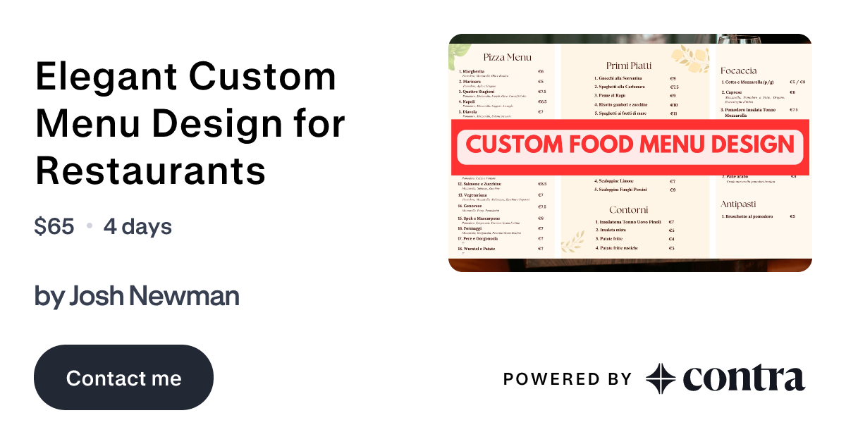 Elegant Custom Menu Design for Restaurants by Josh Newman