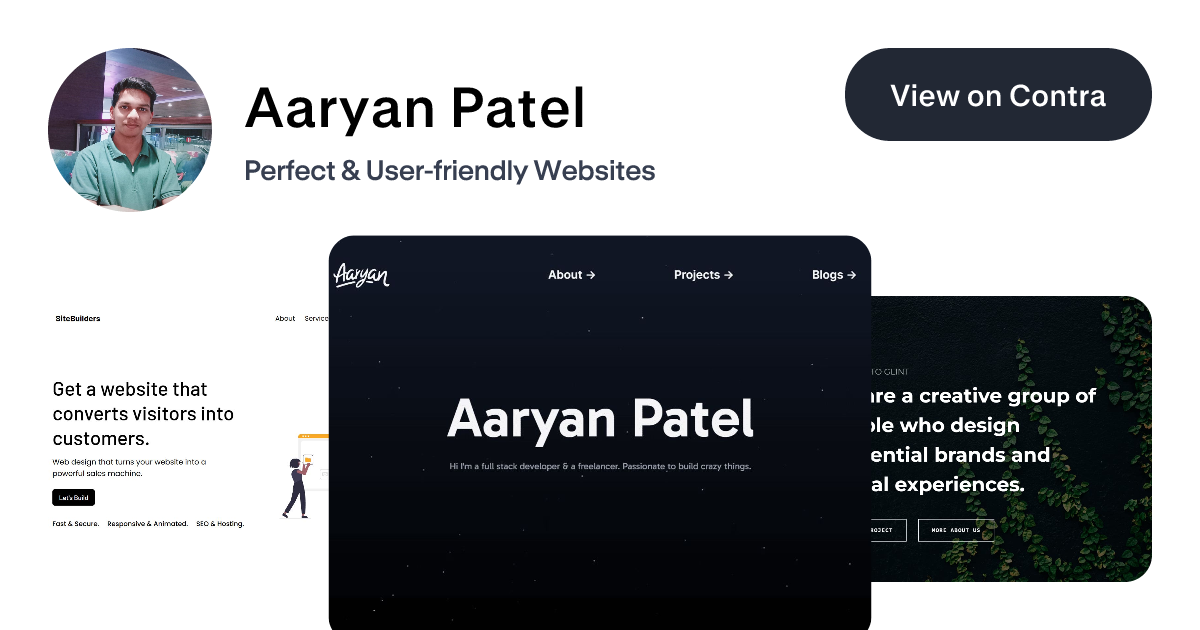 Aaryan Patel on Contra | Perfect & User-friendly Websites