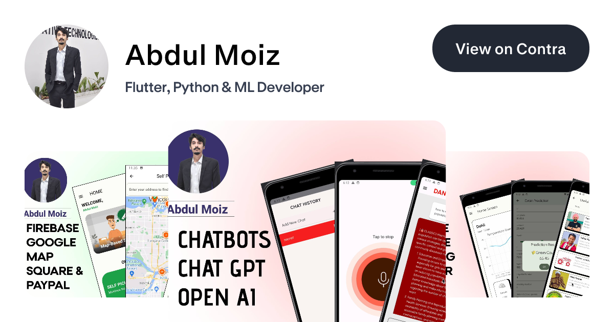 Abdul Moiz on Contra | Flutter, Python & ML Developer