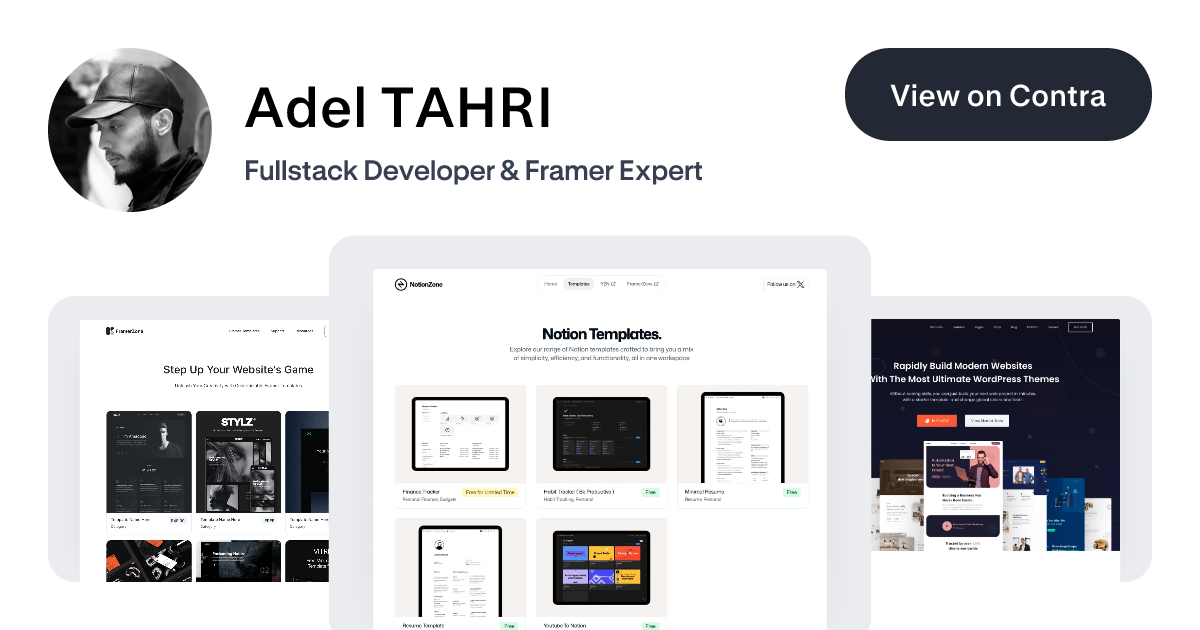 Adel TAHRI on Contra | Fullstack Developer & Framer Expert