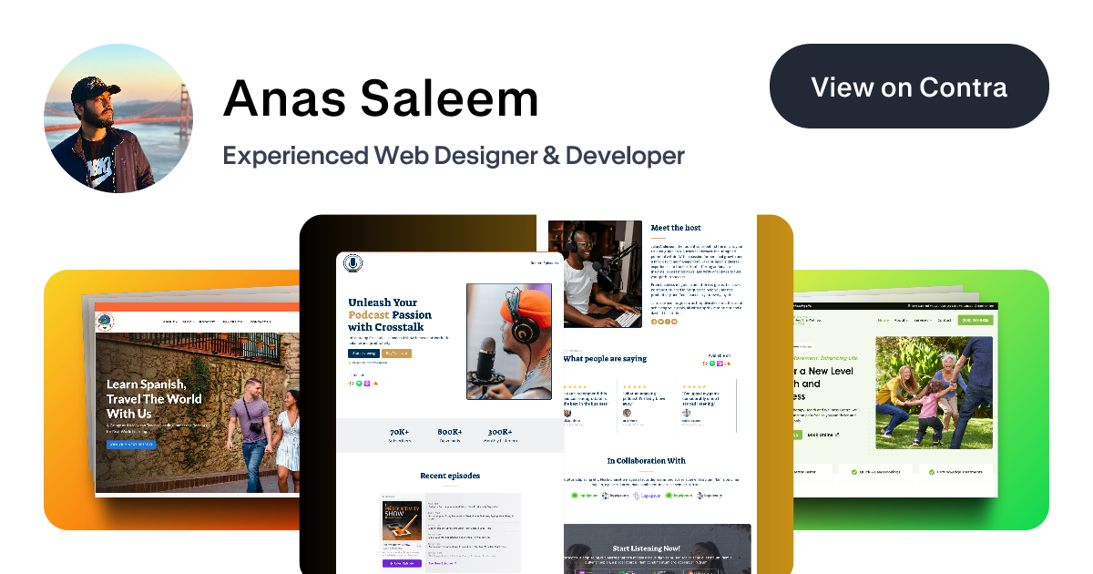 Anas Saleem on Contra | Experienced Web Designer & Developer