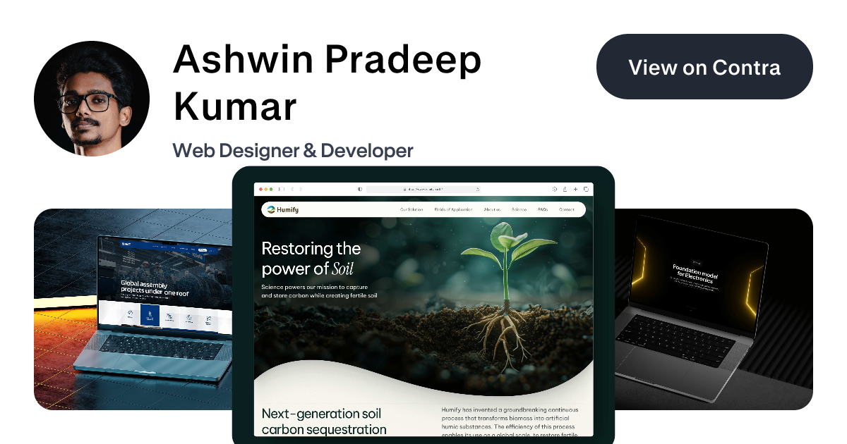 Ashwin Pradeep Kumar on Contra | Web Designer & Developer