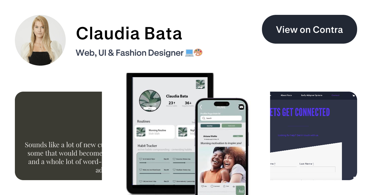 Claudia Bata on Contra | Web, UI & Fashion Designer 💻🎨