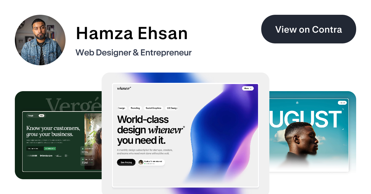 Hamza Ehsan on Contra | Web Designer & Entrepreneur
