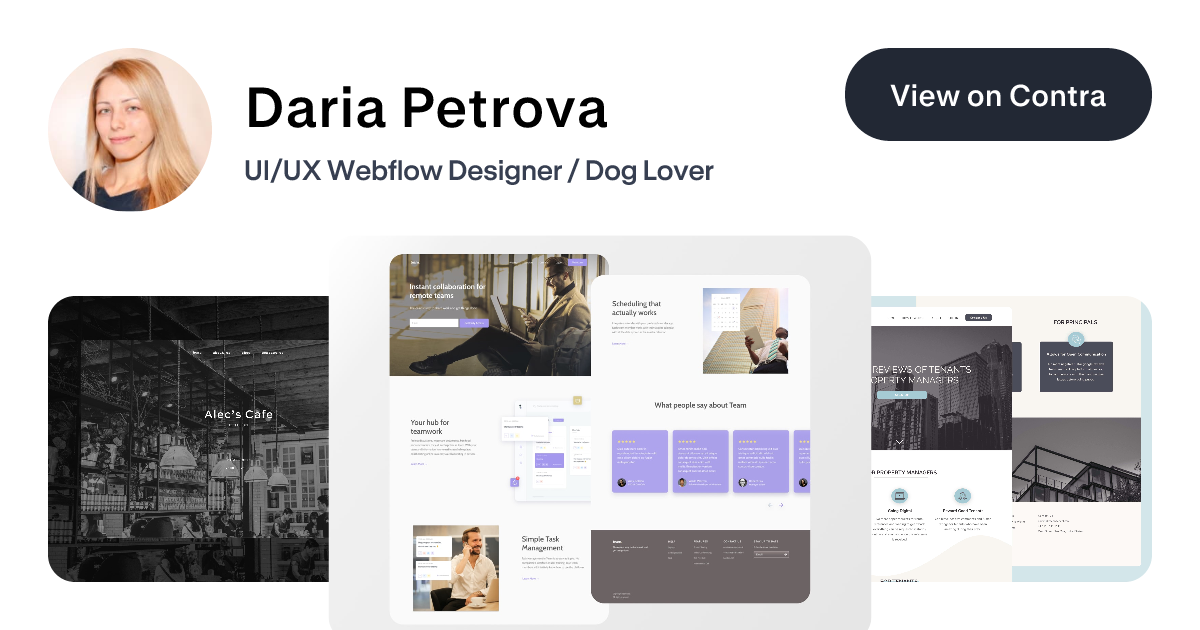 Daria Petrova on Contra | UI/UX Webflow Designer / Dog Lover