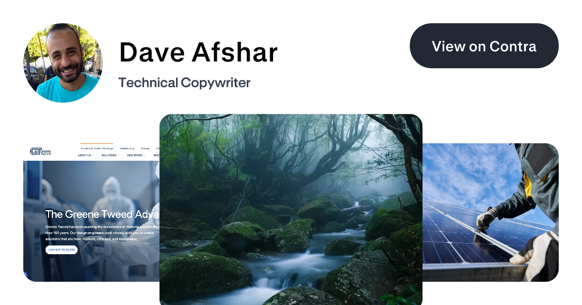 Dave Afshar on Contra | Technical Copywriter