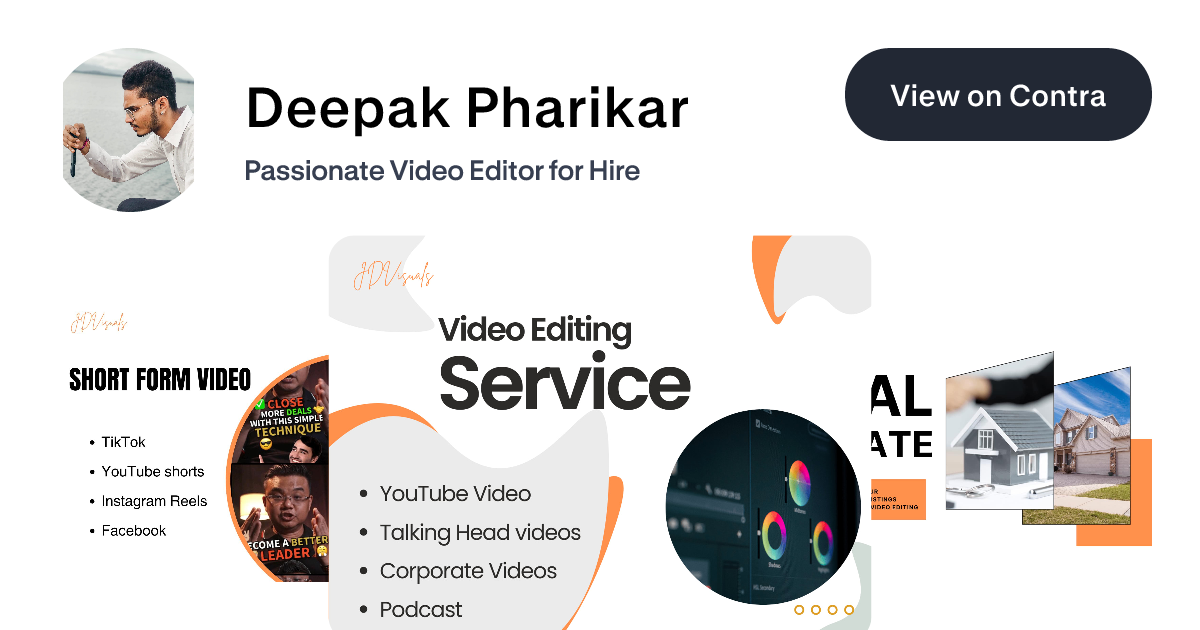 Deepak Pharikar on Contra | Passionate Video Editor for Hire