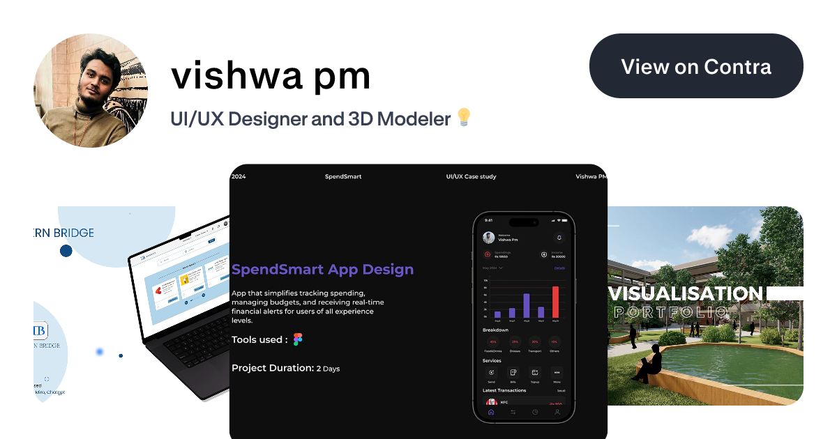 vishwa pm on Contra | UI/UX Designer and 3D Modeler 💡