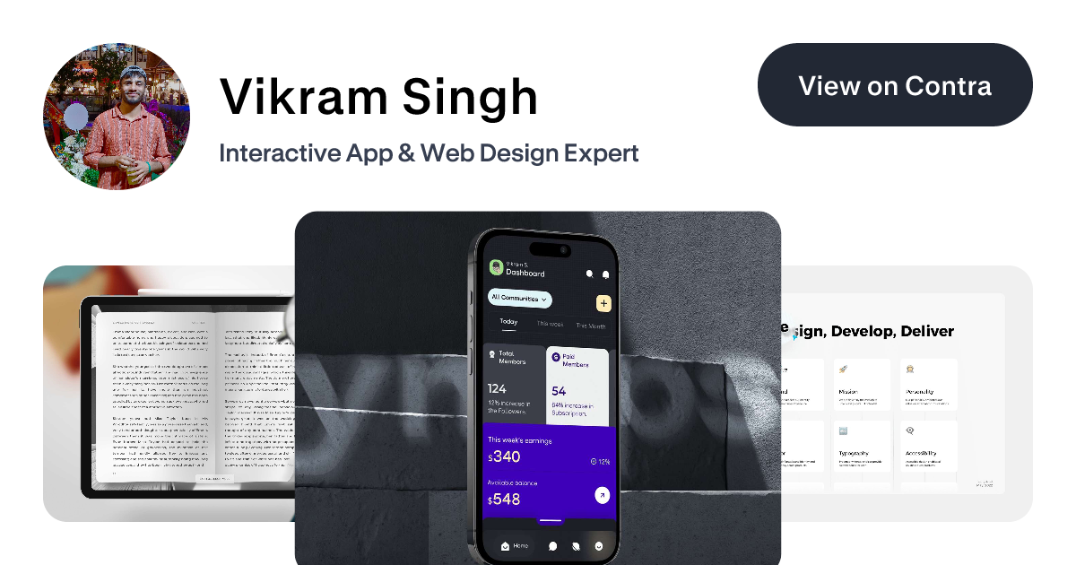 Vikram Singh on Contra | Interactive App & Web Design Expert