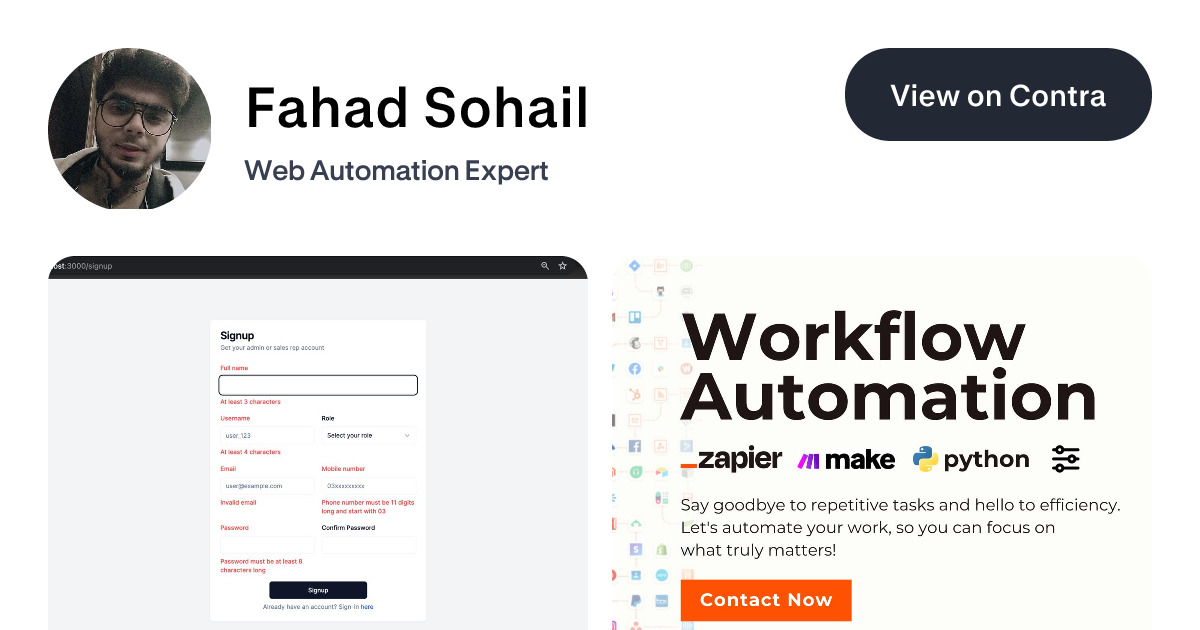 Fahad Sohail on Contra | Web Automation Expert