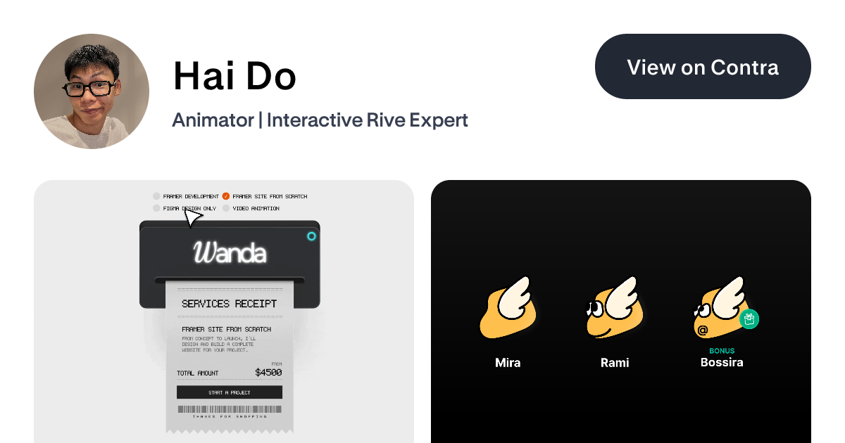 Hai Do on Contra | Animator | Interactive Rive Expert