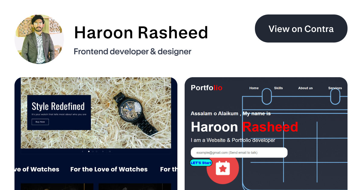 Haroon Rasheed on Contra | Frontend developer & designer