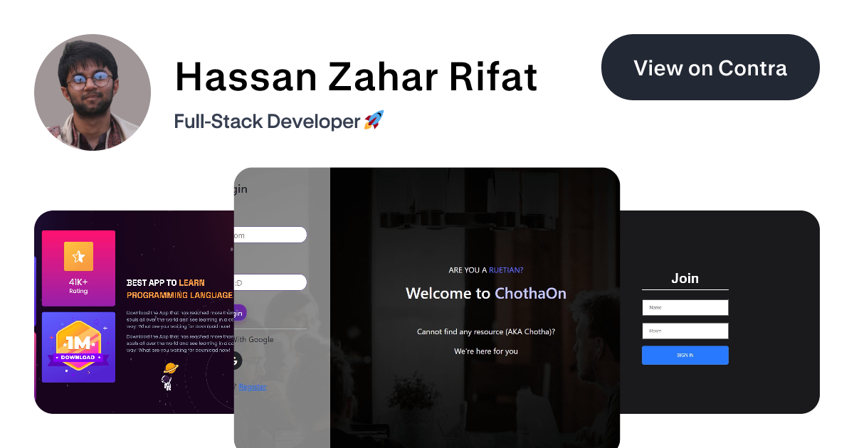 Hassan Zahar Rifat on Contra | Full-Stack Developer 🚀