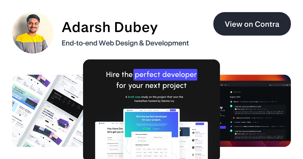 Adarsh Dubey on Contra | End-to-end Web Design & Development