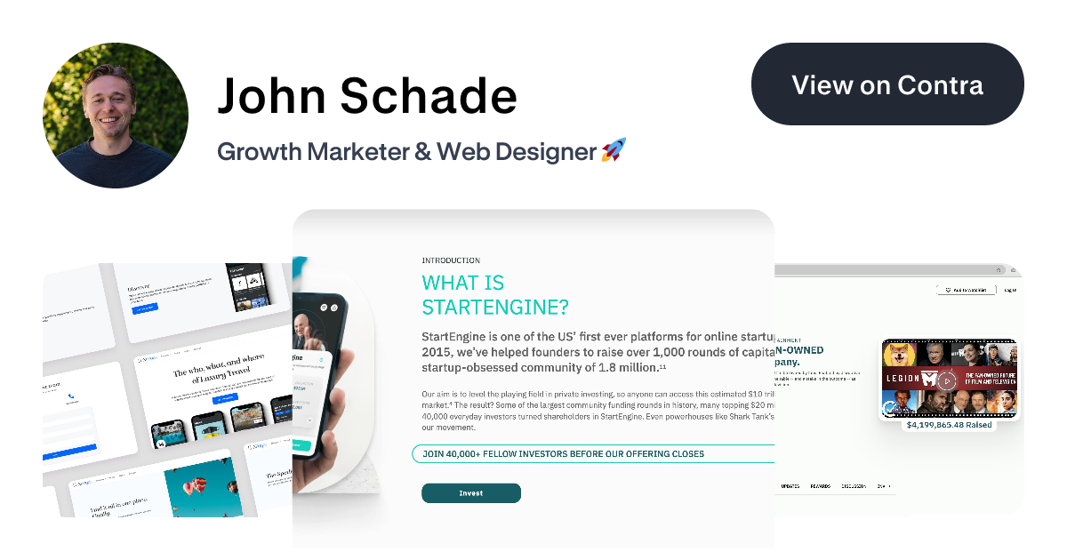 John Schade on Contra | Growth Marketer & Web Designer 🚀