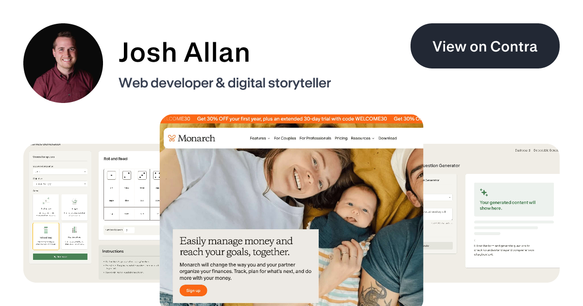 Josh Allan on Contra | Web developer & digital storyteller