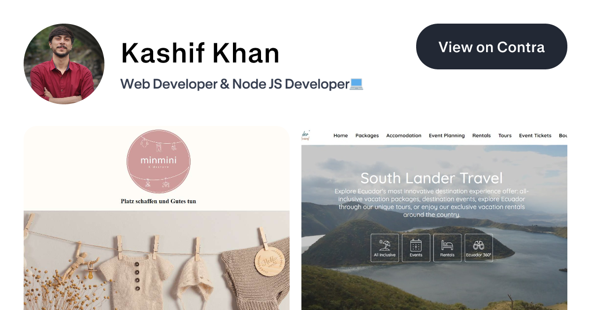 Kashif Khan on Contra | Web Developer & Node JS Developer💻