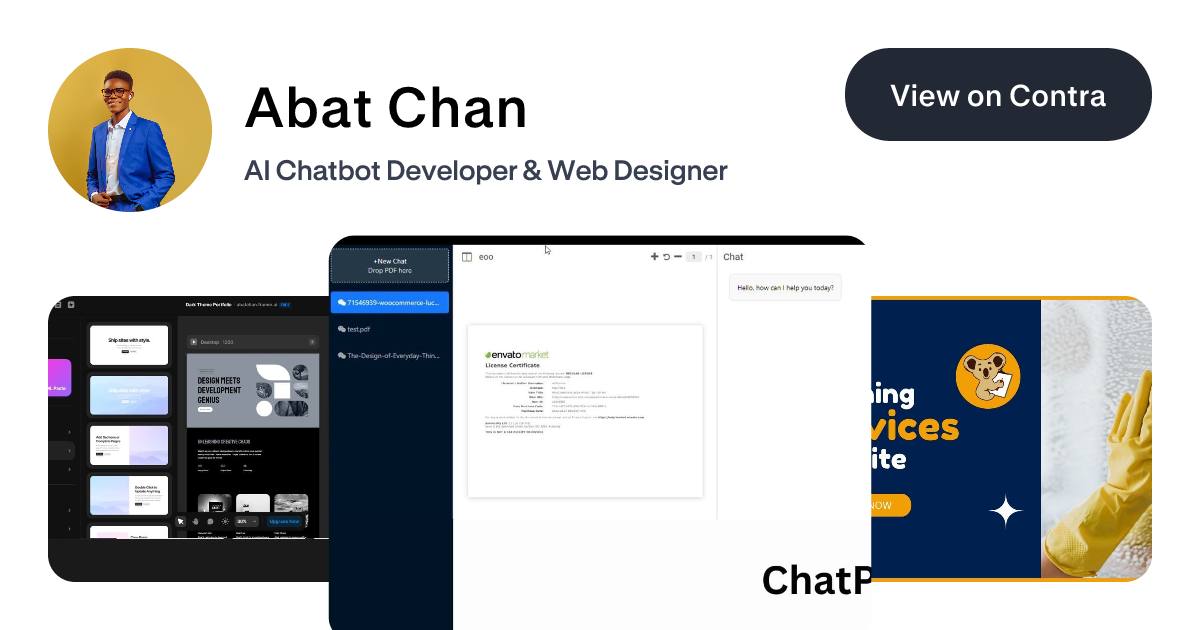 Abat Chan on Contra | AI Chatbot Developer & Web Designer