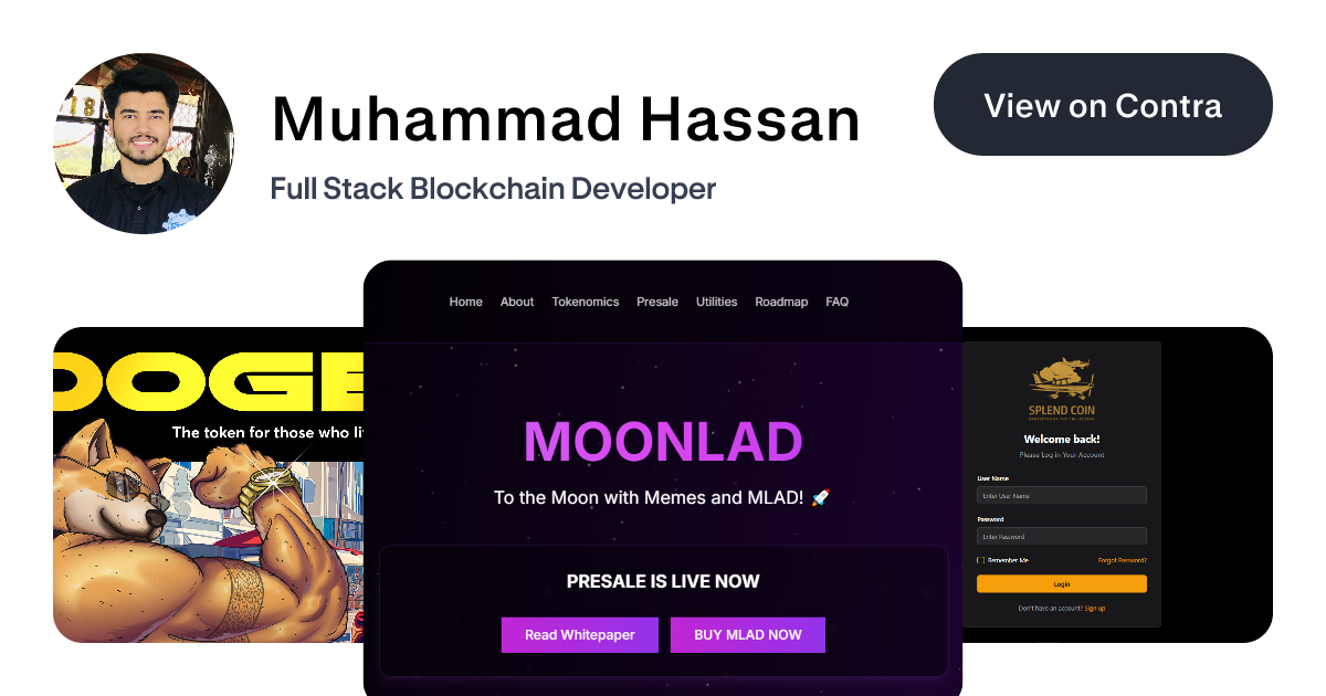 Muhammad Hassan on Contra | Full Stack Blockchain Developer