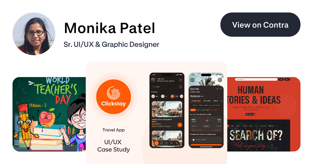 Monika Patel on Contra | Sr. UI/UX & Graphic Designer