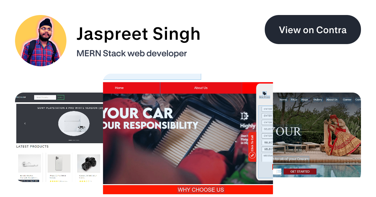 Jaspreet Singh on Contra | MERN Stack web developer