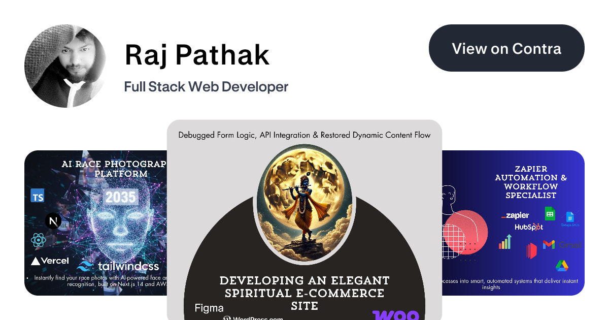 Raj Pathak on Contra | Full Stack Web Developer
