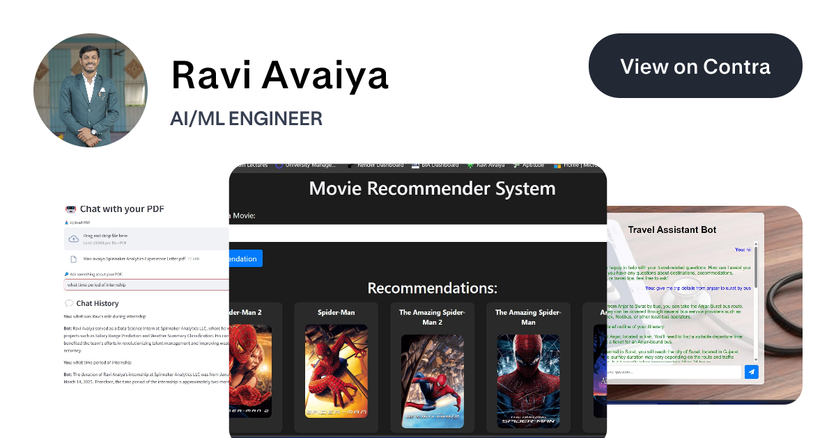 Ravi Avaiya on Contra | AI/ML ENGINEER