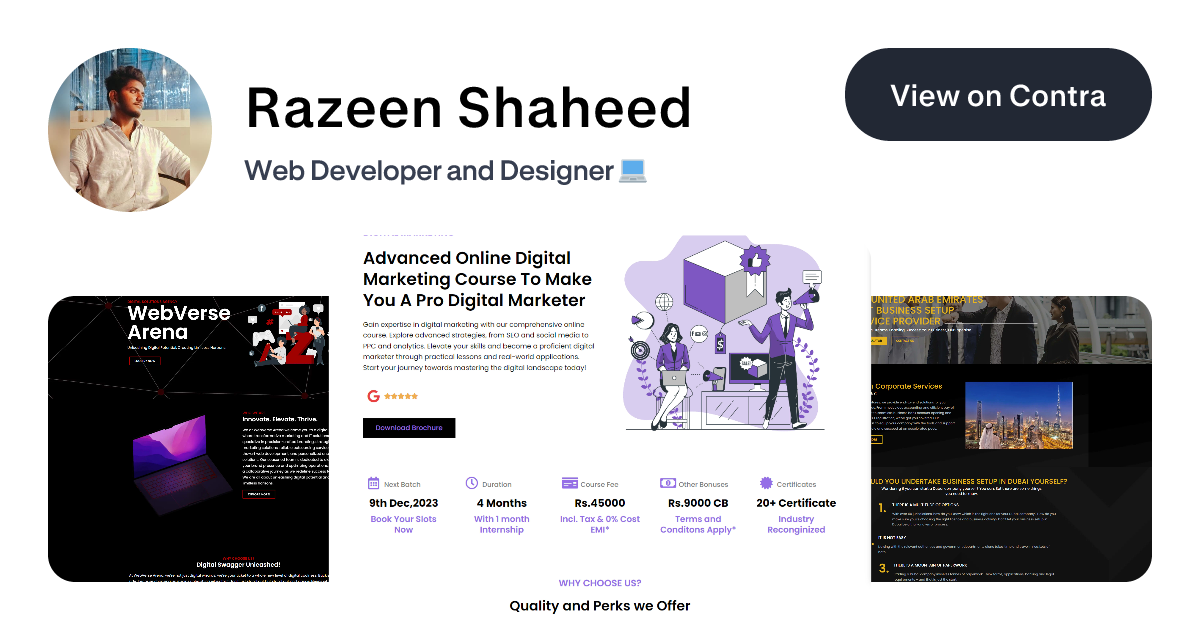 Razeen Shaheed on Contra | Web Developer and Designer 💻