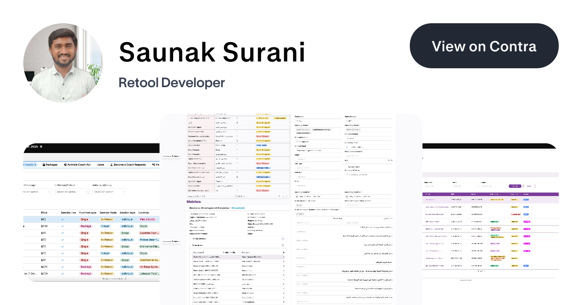 Saunak Surani on Contra | Retool Developer