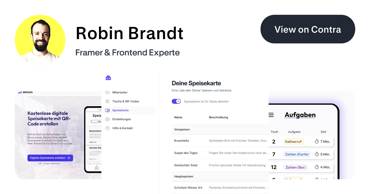 Robin Brandt on Contra | Framer & Frontend Experte