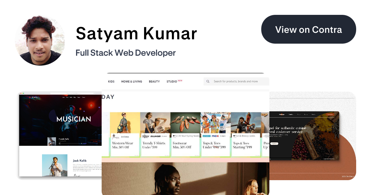 Satyam Kumar on Contra | Full Stack Web Developer