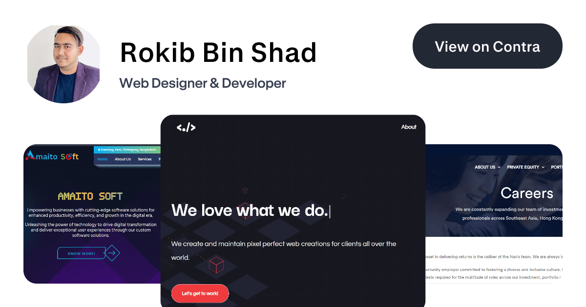 Rokib Bin Shad on Contra | Web Designer & Developer