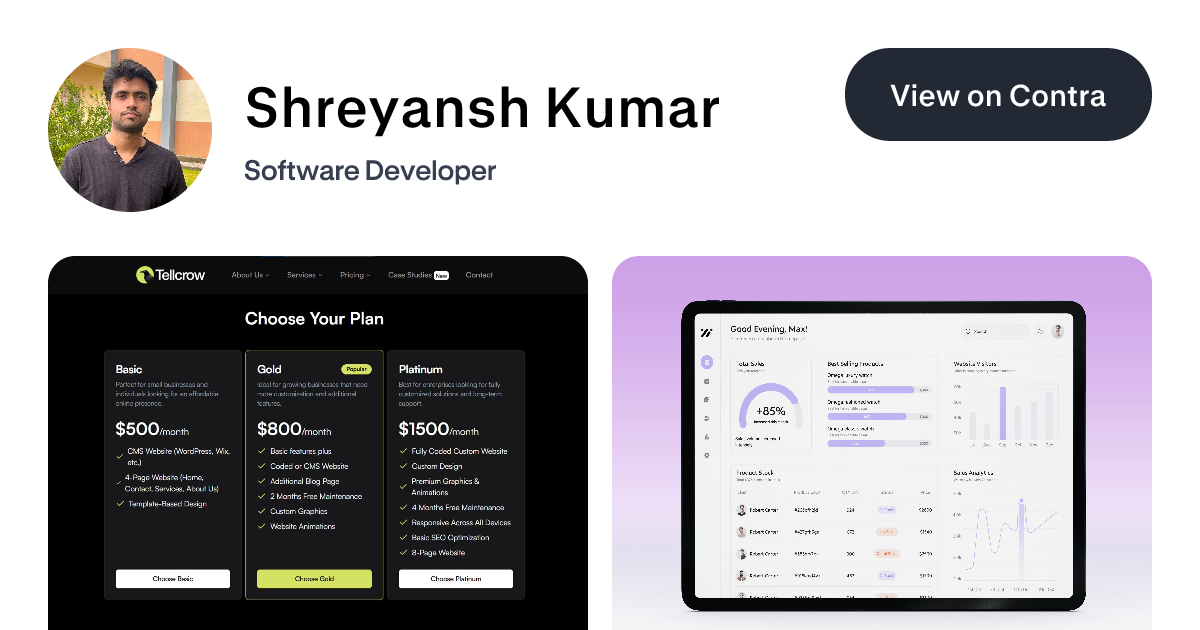 Shreyansh Kumar on Contra | Software Developer and Designer