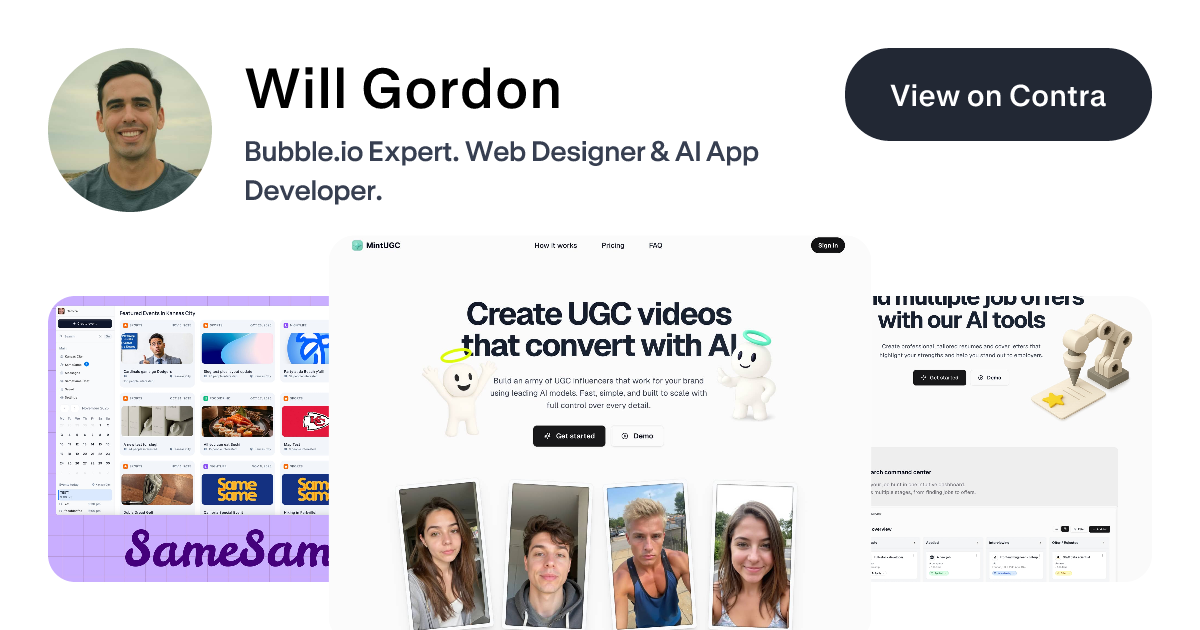 Will Gordon - Bubble.io Expert. Web Designer & AI App Developer. | Contra