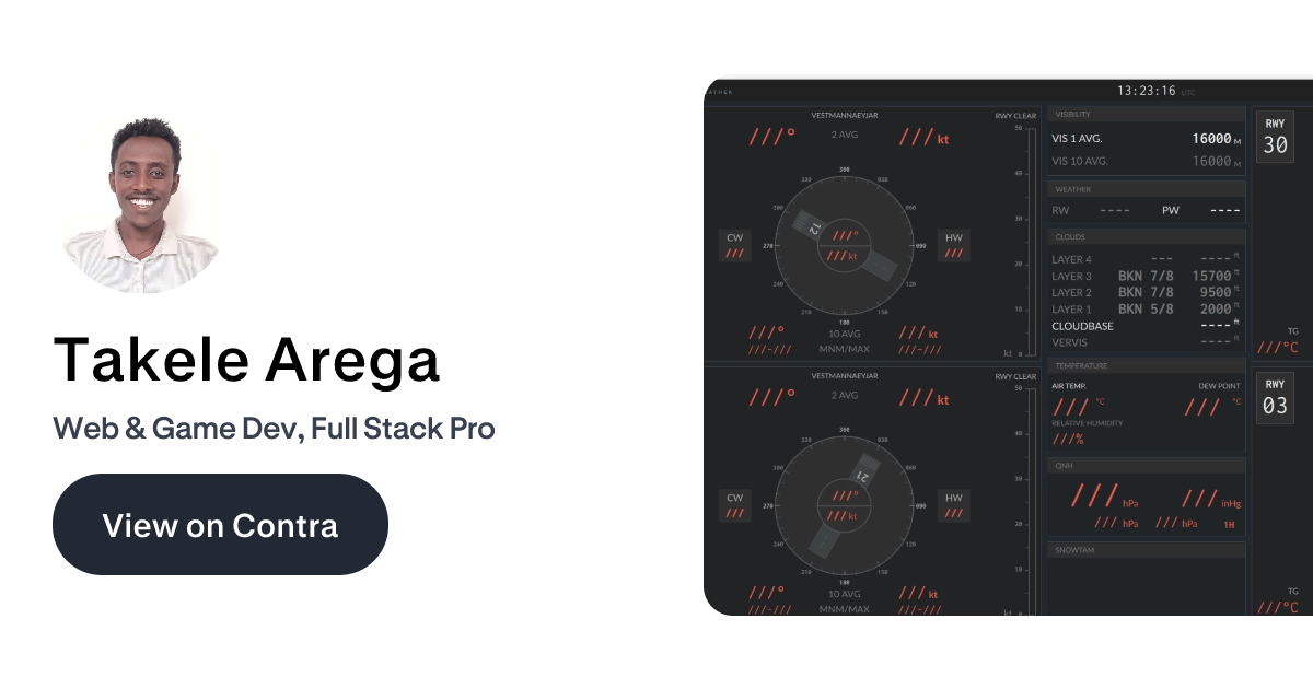 Takele Arega on Contra | Web & Game Dev, Full Stack Pro