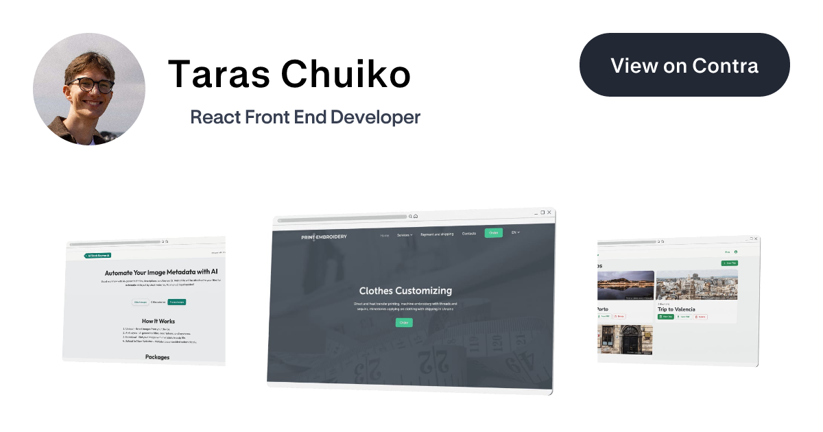 Taras Chuiko on Contra | 👨🏻‍💻 React Front End Developer