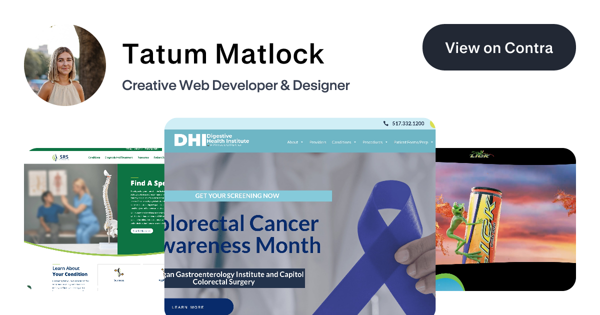 Tatum Matlock on Contra | Creative Web Developer & Designer