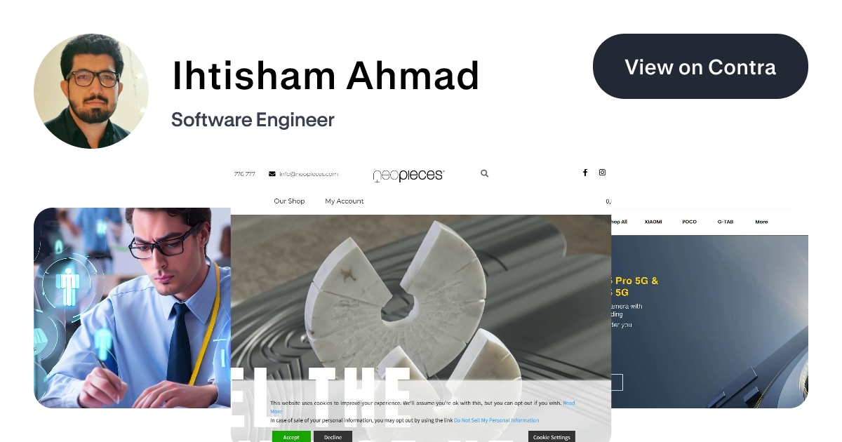 Ihtisham Ahmad on Contra | Software Engineer