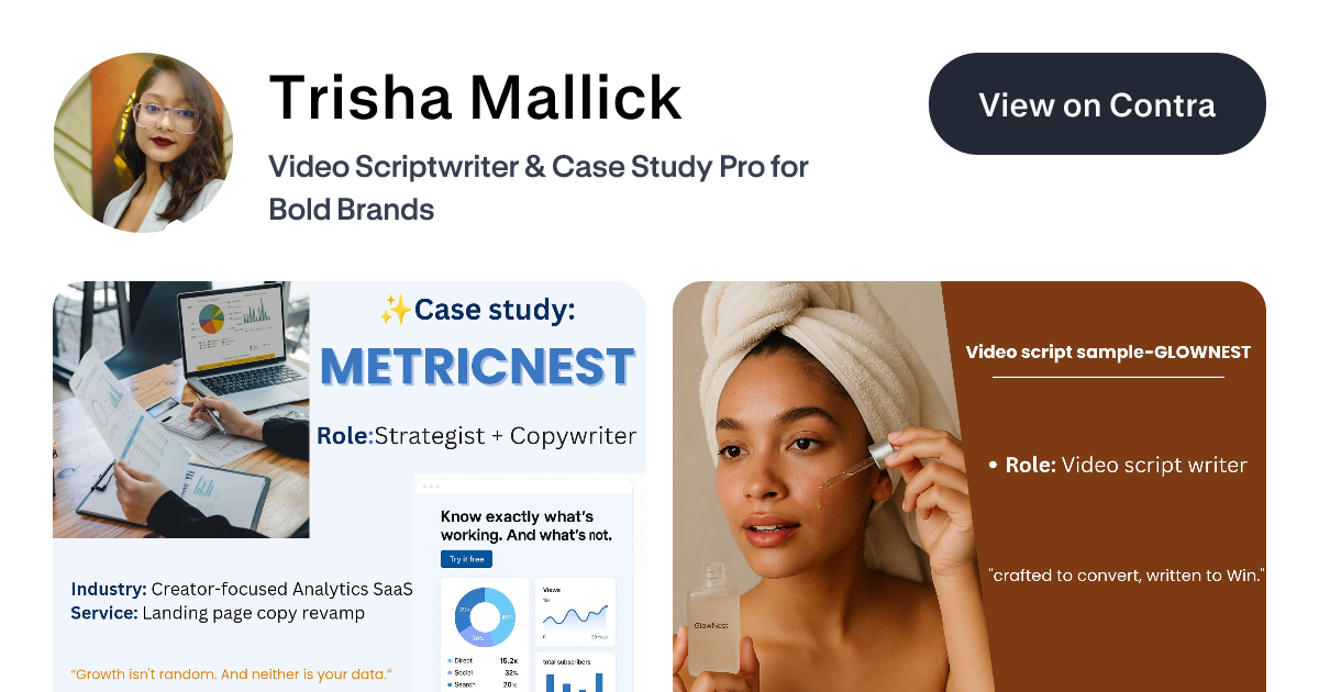 Trisha Mallick - Copywriter | Contra