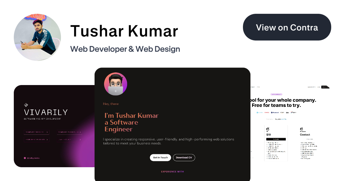 Tushar Kumar on Contra | Web Developer & Web Design